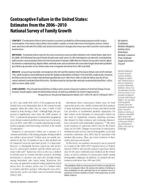 (PDF) Contraceptive Failure in the United States: Estimates from the ...