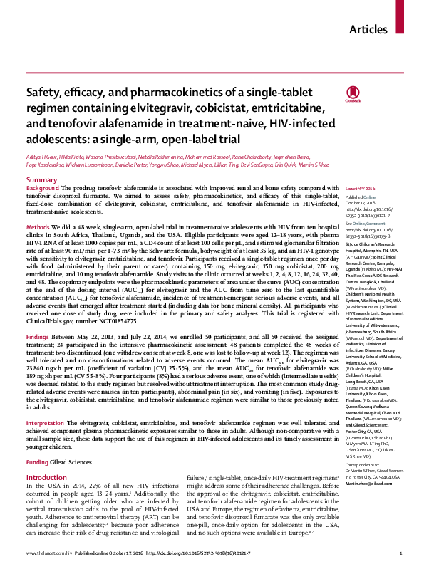 (PDF) Safety, efficacy, and pharmacokinetics of a single-tablet regimen ...