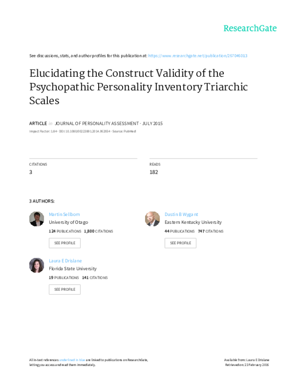 (PDF) Elucidating the Construct Validity of the Psychopathic ...