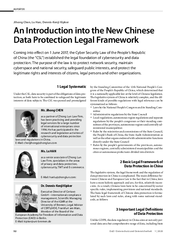 (PDF) An Introduction into the New Chinese Data Protection Legal Framework