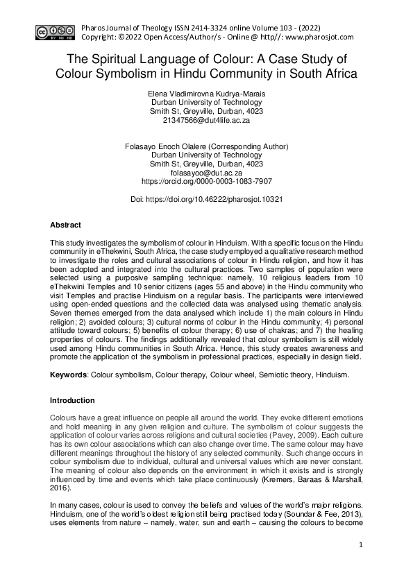 (PDF) The Spiritual Language of Colour: A Case Study of Colour Symbolism in Hindu Community in ...