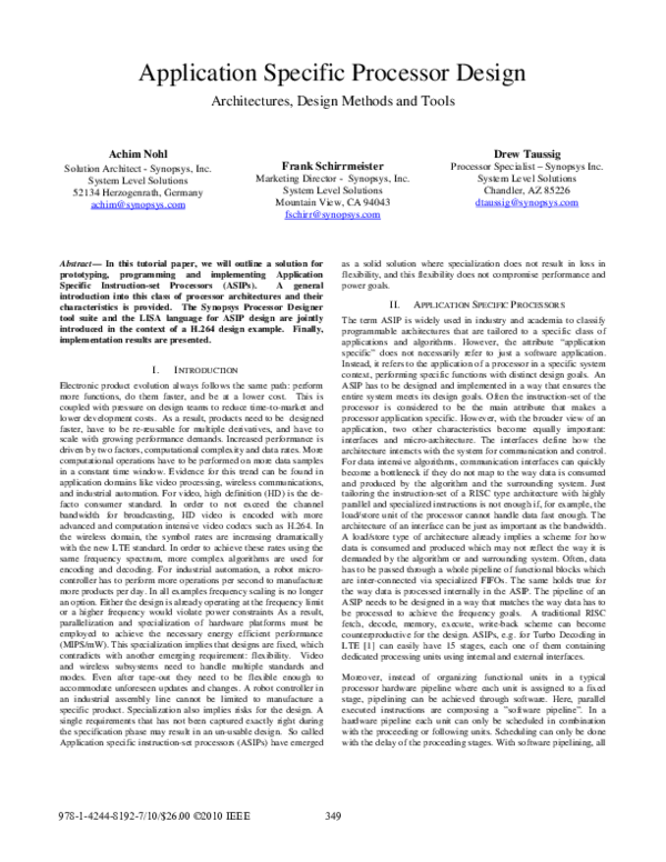 Pdf Application Specific Processor Design Architectures Design