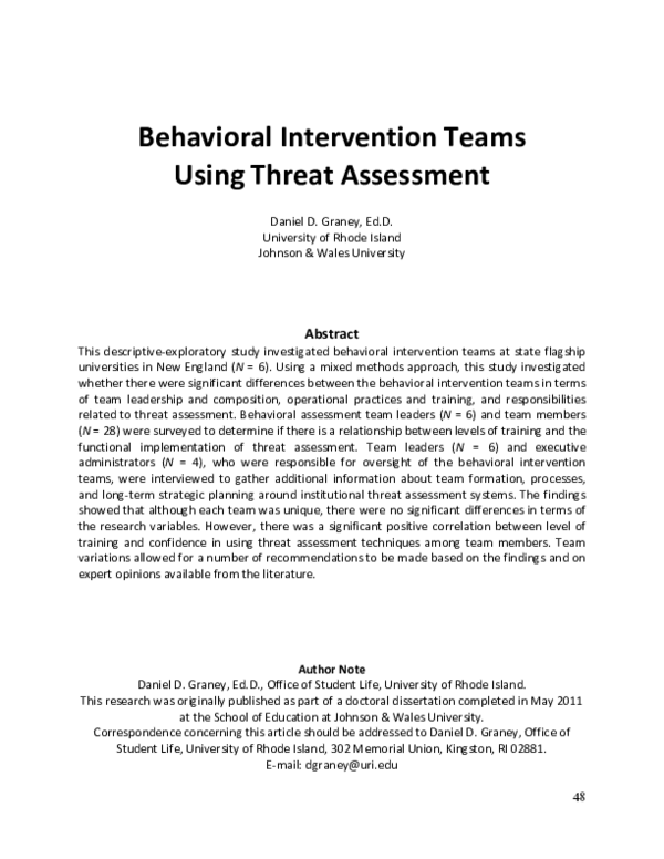 (PDF) Behavioral Intervention Teams Using Threat Assessment