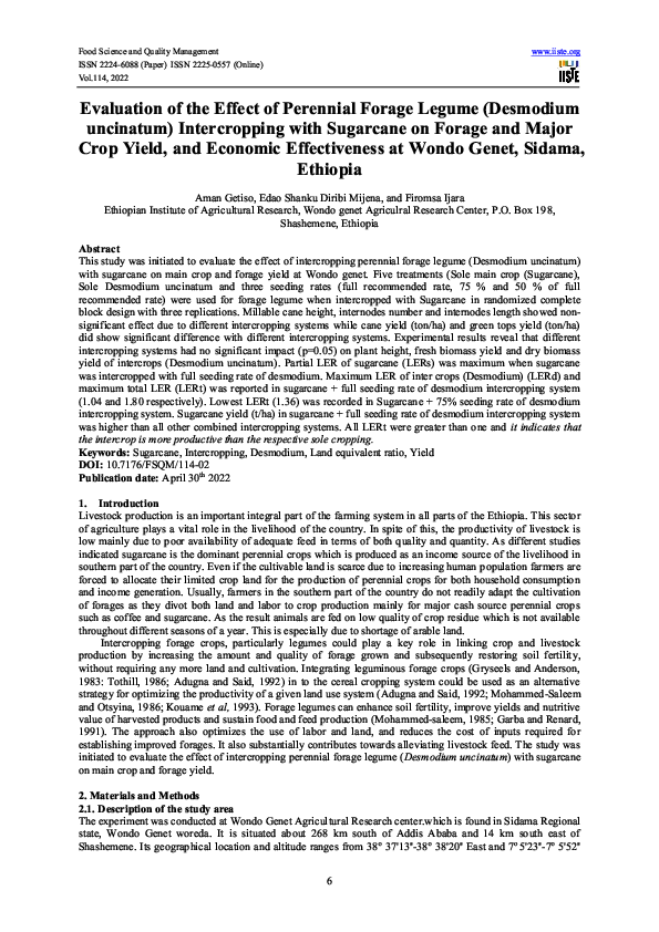 (PDF) Evaluation of the Effect of Perennial Forage Legume (Desmodium ...