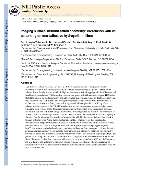 (PDF) Imaging Surface Immobilization Chemistry: Correlation with Cell ...