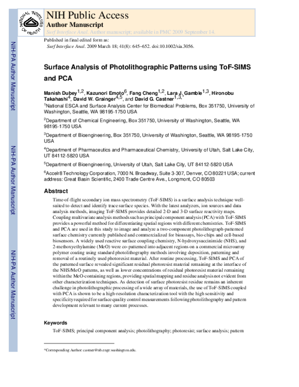 (PDF) Surface analysis of photolithographic patterns using ToF-SIMS and PCA