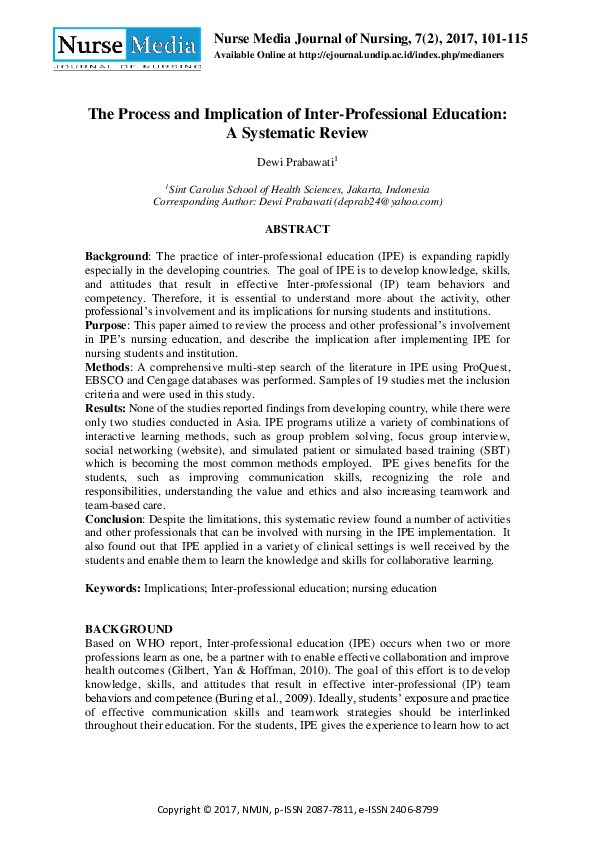 (PDF) The Process and Implication of Inter-Professional Education: A ...