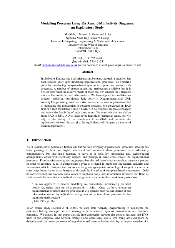 (PDF) Modelling processes using RAD and UML activity diagrams: an exploratory study