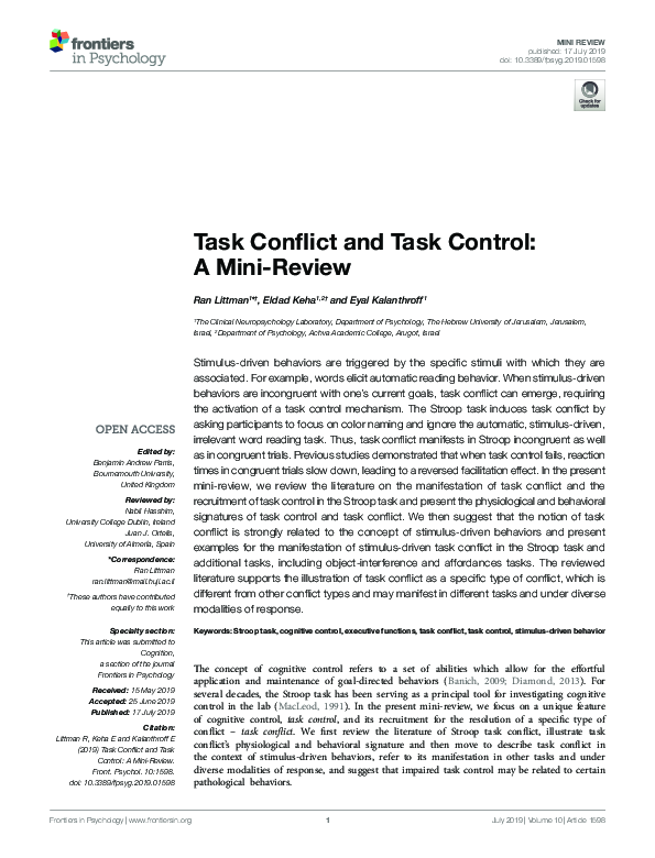 (PDF) Task Conflict and Task Control: A Mini-Review