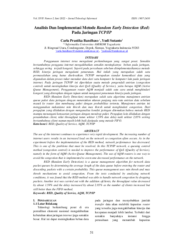 (PDF) Analisis Dan Implementasi Metode Random Early Detection (Red ...