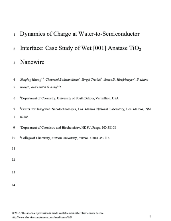 (PDF) Dynamics of charge at water-to-semiconductor interface: Case study of wet [001] anatase ...