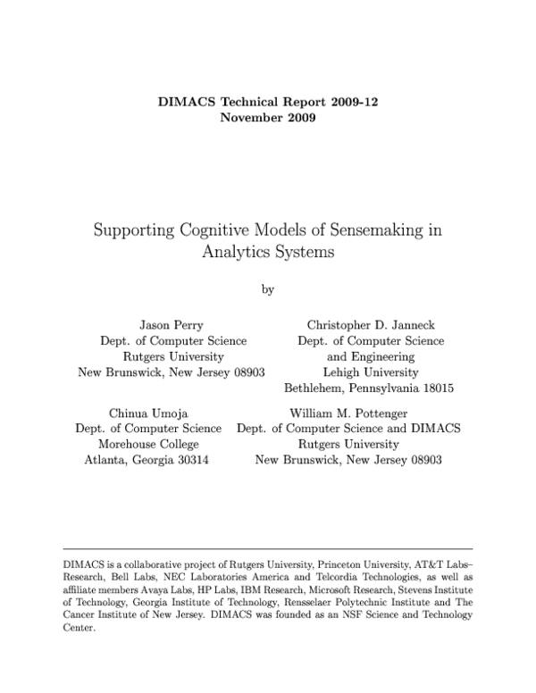 (PDF) Supporting Cognitive Models of Sensemaking in Analytics Systems