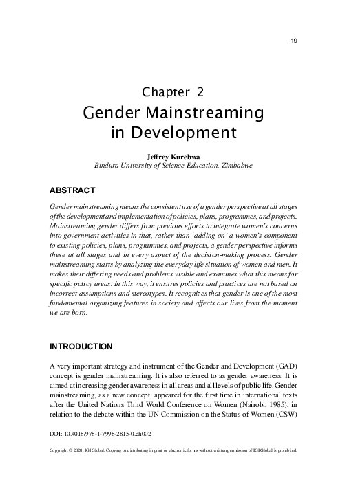 (PDF) Gender Mainstreaming in Development (PDF) Gender Mainstreaming in Development