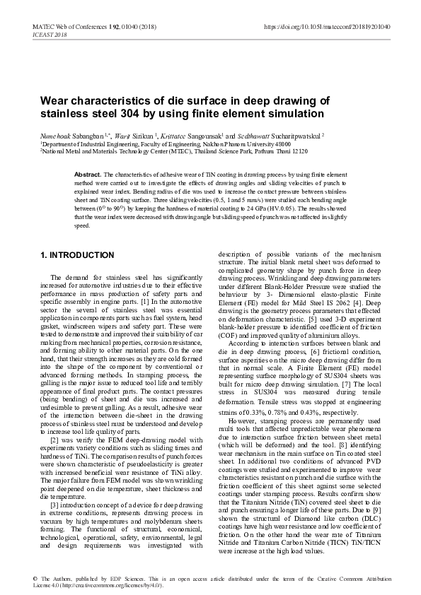 (PDF) Wear characteristics of die surface in deep drawing of stainless ...