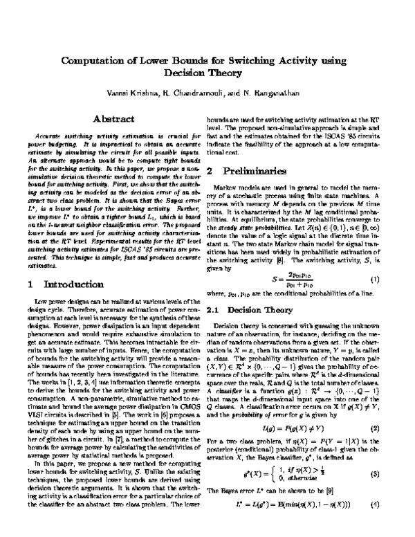 (PDF) Computation of lower bounds for switching activity using decision theory