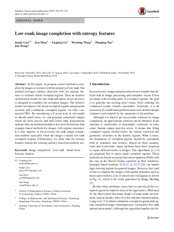 (PDF) Low-rank image completion with entropy features