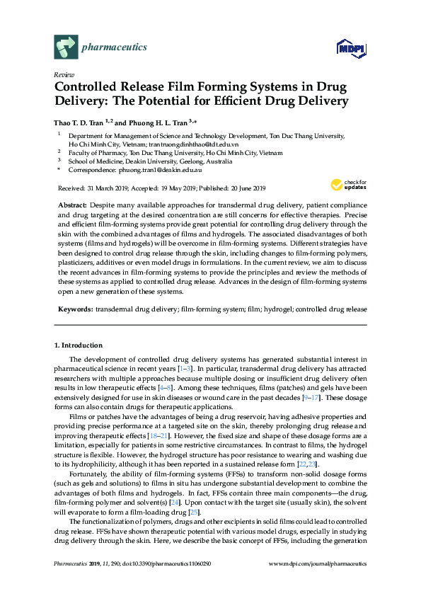 (PDF) Controlled Release Film Forming Systems in Drug Delivery: The ...