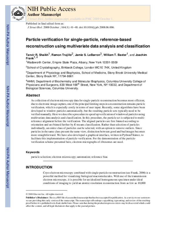 Pdf Particle Verification For Single Particle Reference Based
