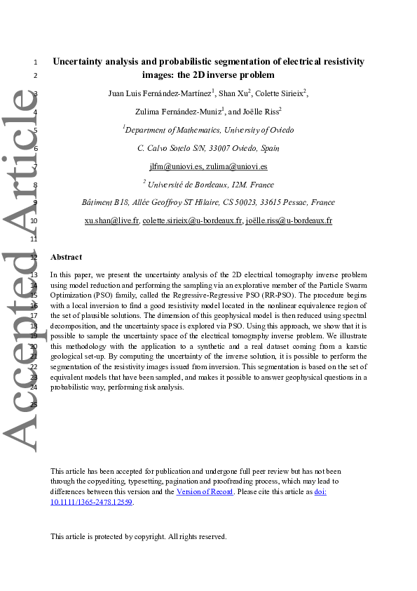 (PDF) Uncertainty analysis and probabilistic segmentation of electrical resistivity images: the ...