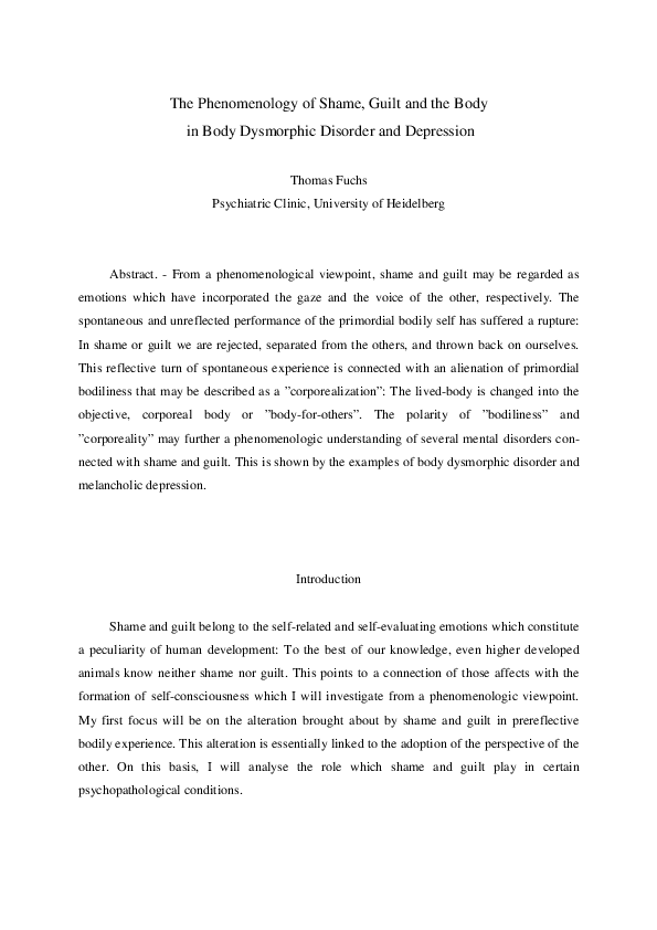 (PDF) The Phenomenology of Shame, Guilt and the Body in Body Dysmorphic ...