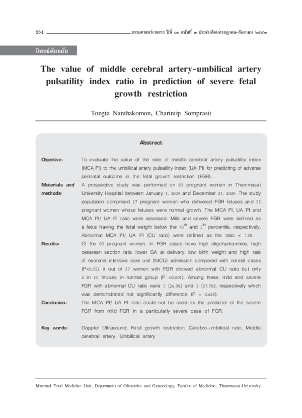 (PDF) The value of middle cerebral artery-umbilical artery pulsatility ...