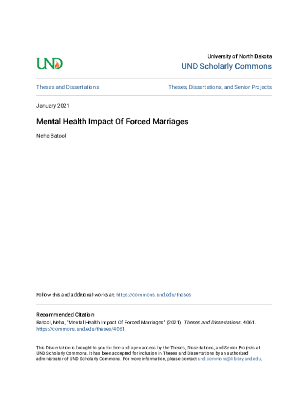 (PDF) Mental Health Impact Of Forced Marriages