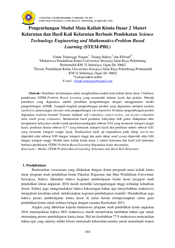 (PDF) Pengembangan Modul Mata Kuliah Kimia Dasar 2 Materi Kelarutan dan Hasil Kali Kelarutan ...