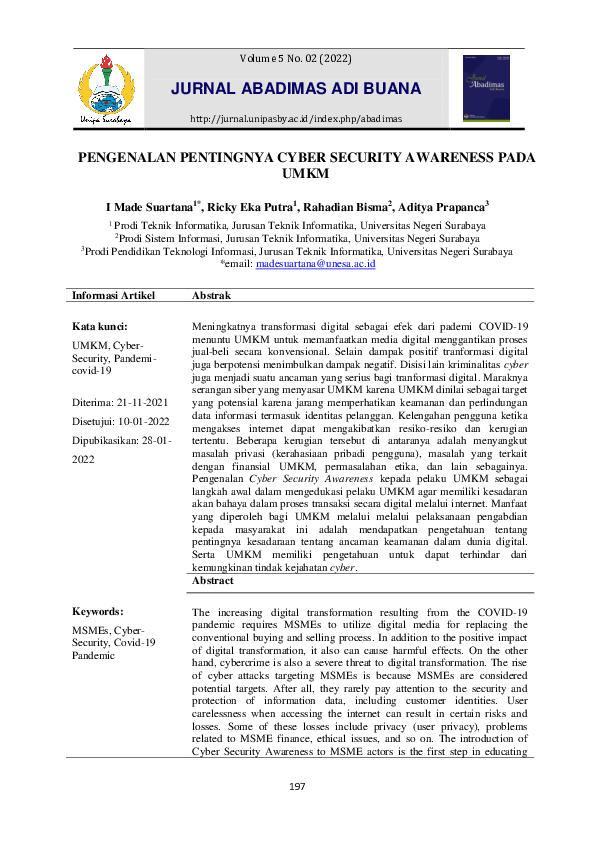 (PDF) Pengenalan Pentingnya Cyber Security Awareness pada UMKM