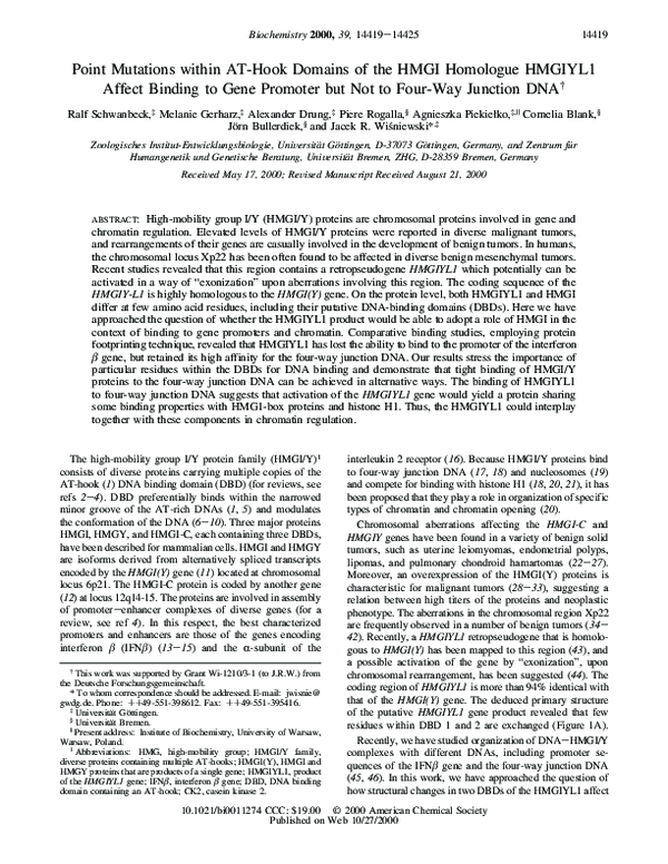 (PDF) Point Mutations within AT-Hook Domains of the HMGI Homologue ...