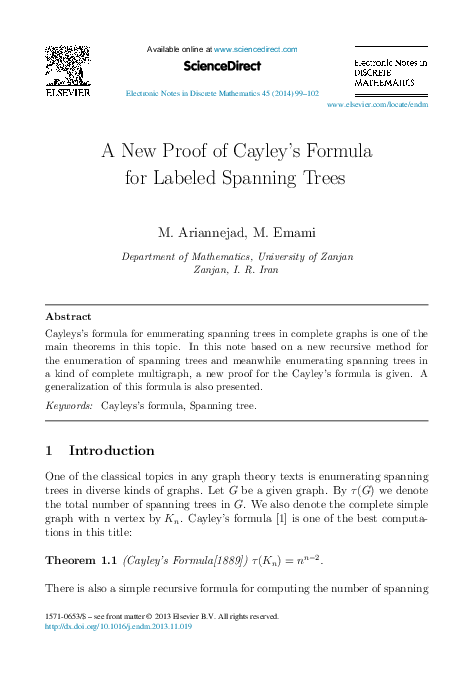 (PDF) A New Proof of Cayleyʼs Formula for Labeled Spanning Trees