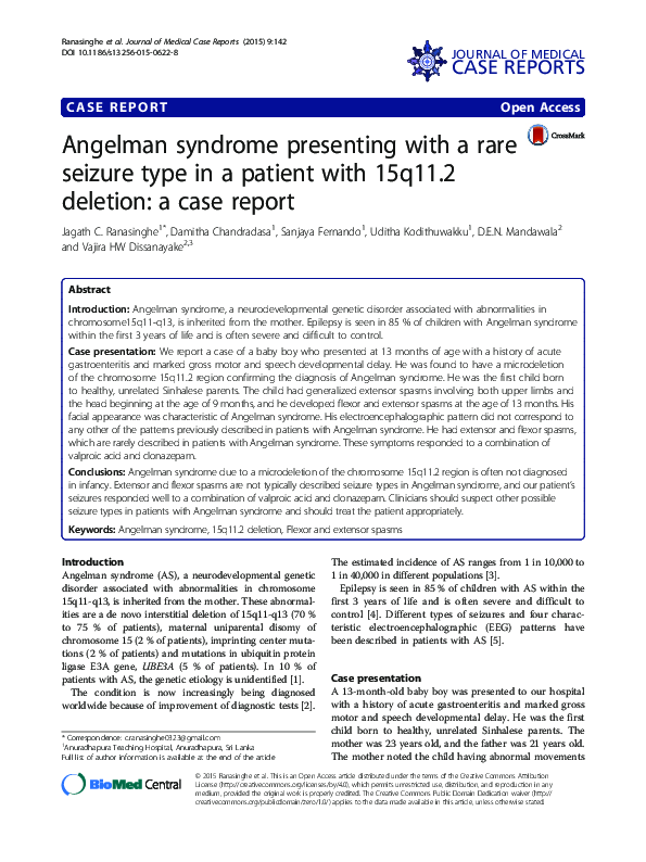 (PDF) Angelman syndrome presenting with a rare seizure type in a ...