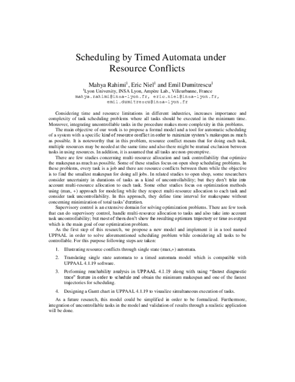 (PDF) Scheduling by Timed Automata under Resource Conflicts