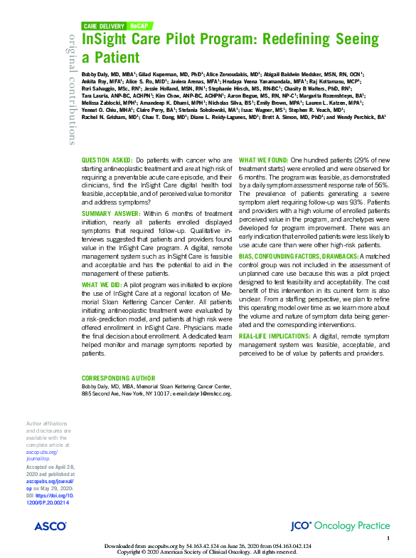 (PDF) InSight Care Pilot Program: Redefining Seeing a Patient | Chasity ...