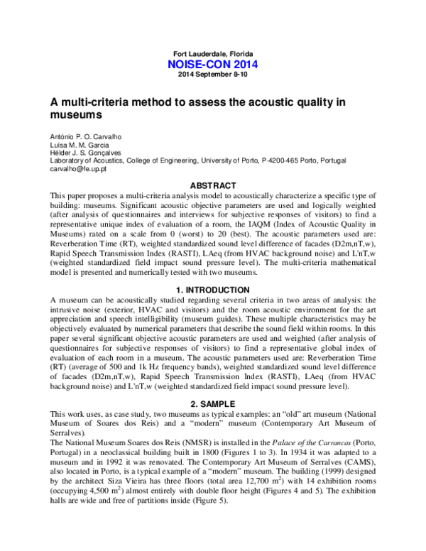 (PDF) A multi-criterion method to assess the acoustic quality in museums
