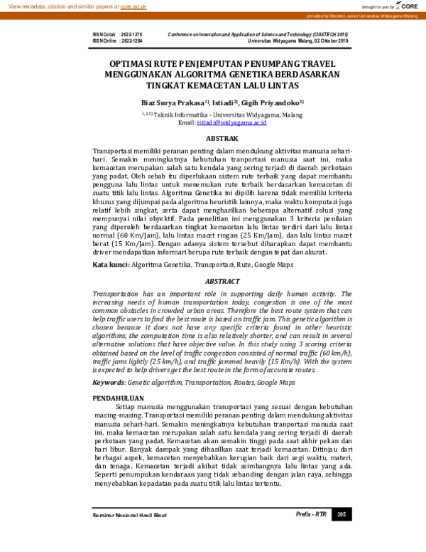 (PDF) Optimasi Rute Penjemputan Penumpang Travel Menggunakan Algoritma ...