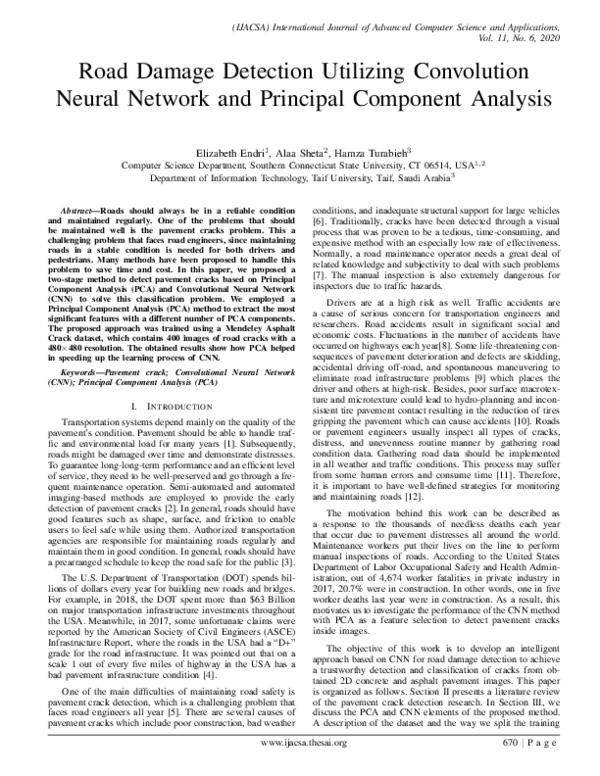 (PDF) Road Damage Detection Utilizing Convolution Neural Network and Principal Component Analysis