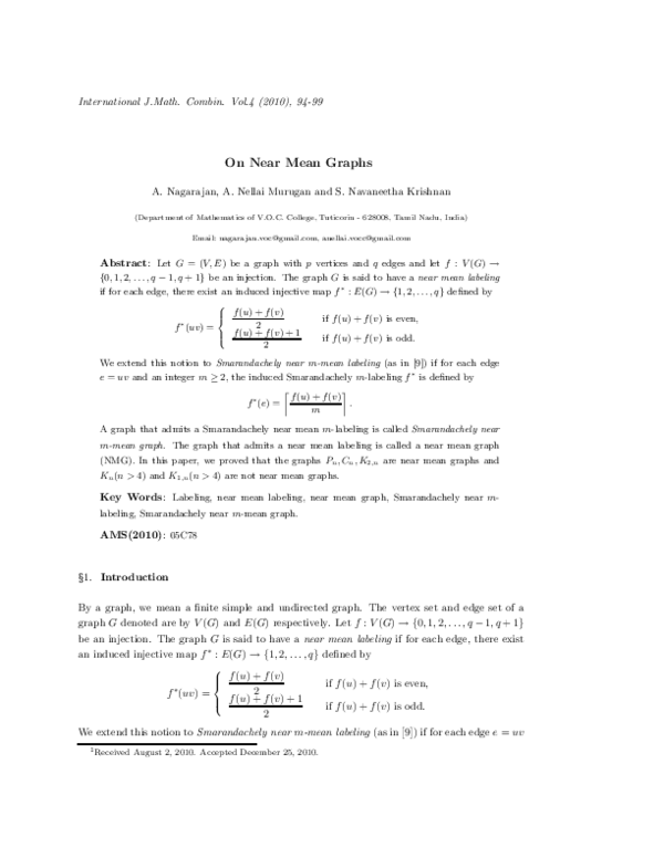 (PDF) On Near Mean Graphs