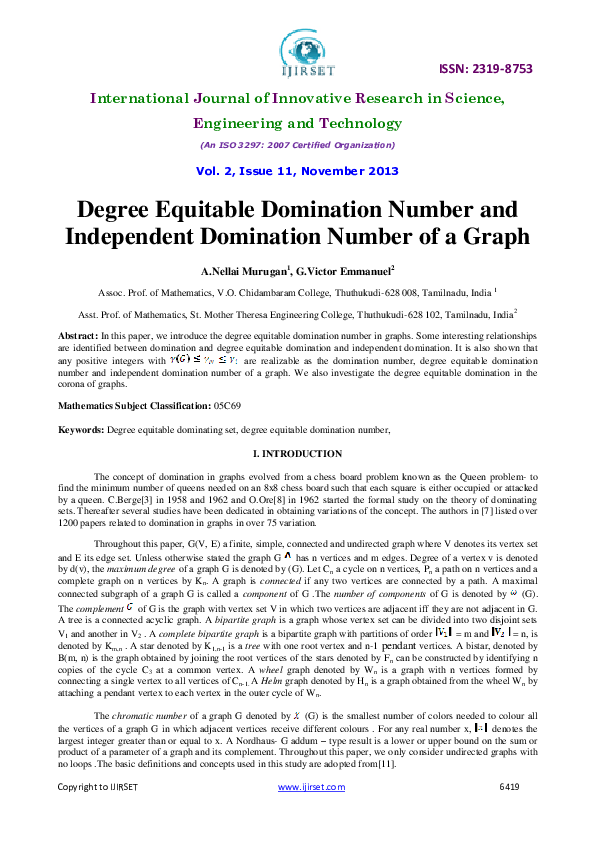 (PDF) Degree Equitable Domination Number and Independent Domination Number of a Graph