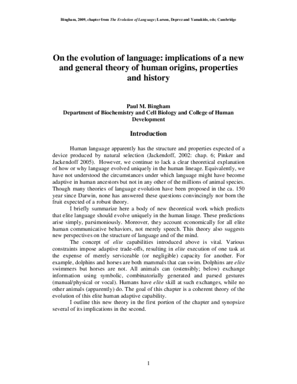 (PDF) On the evolution of language: implications of a new and general ...