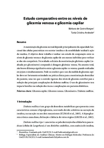 (PDF) Estudo comparativo entre os níveis de glicemia venosa e glicemia ...