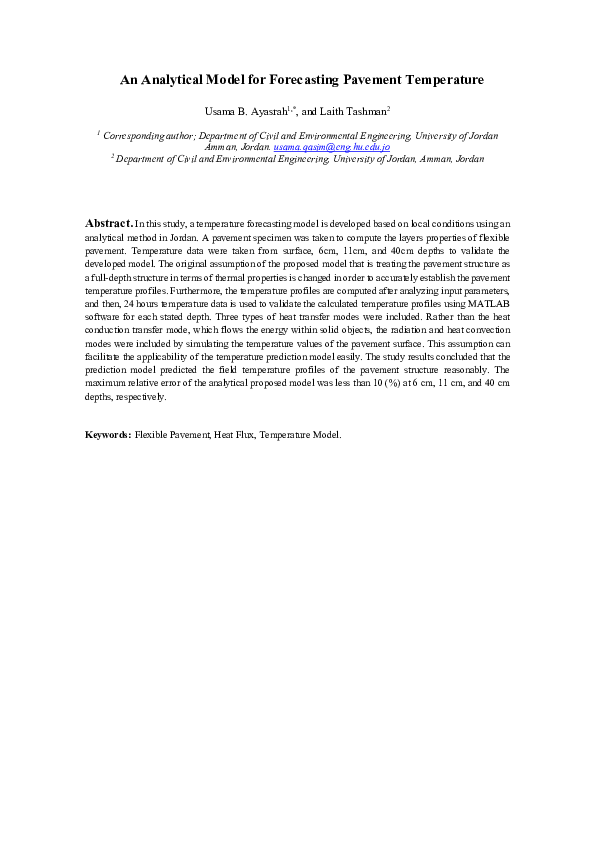 (PDF) An Analytical Model for Forecasting Pavement Temperature