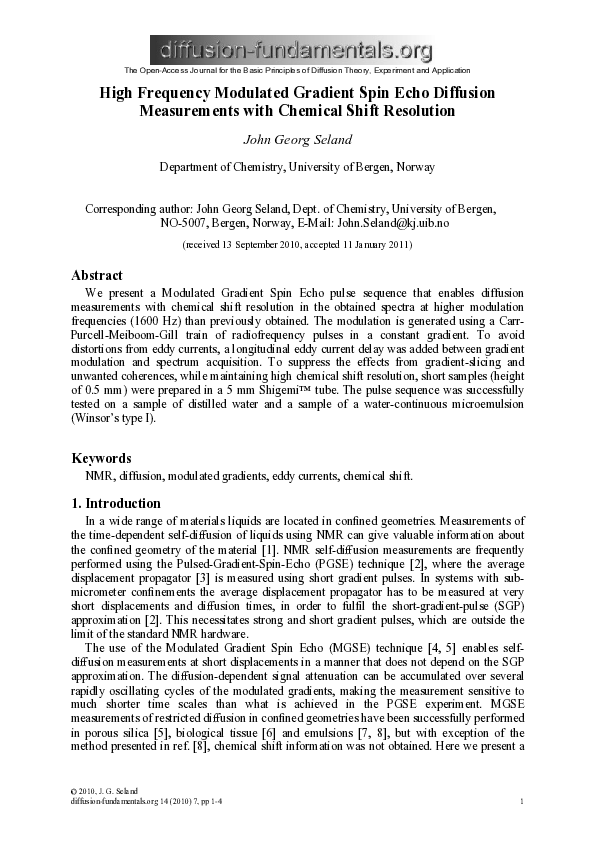 (PDF) High frequency modulated gradient spin echo diffusion measurements with chemical shift ...