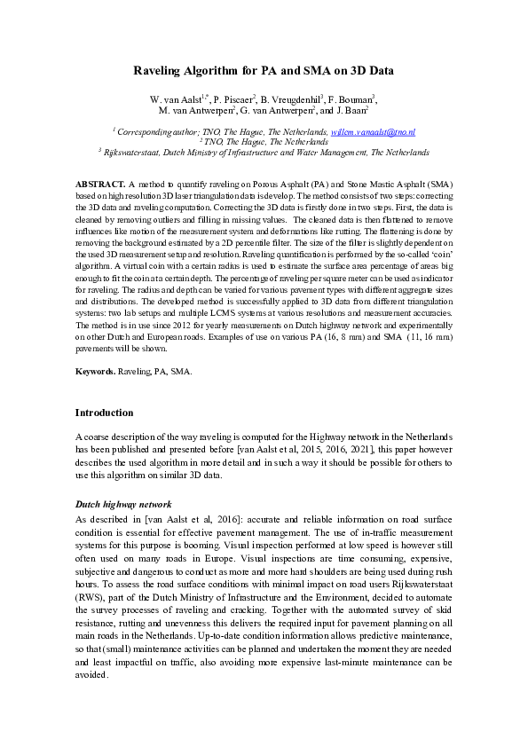 (PDF) Raveling Algorithm for PA and SMA on 3D Data
