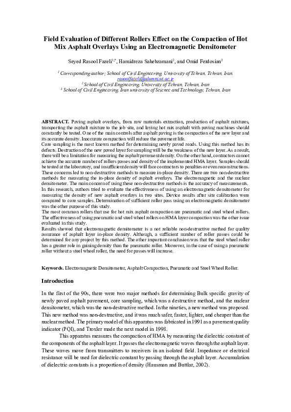 (PDF) Field Evaluation of Different Rollers Effect on the Compaction of ...