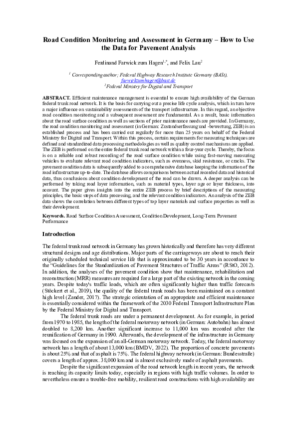 (PDF) Road Condition Monitoring and Assessment in Germany -How to Use ...