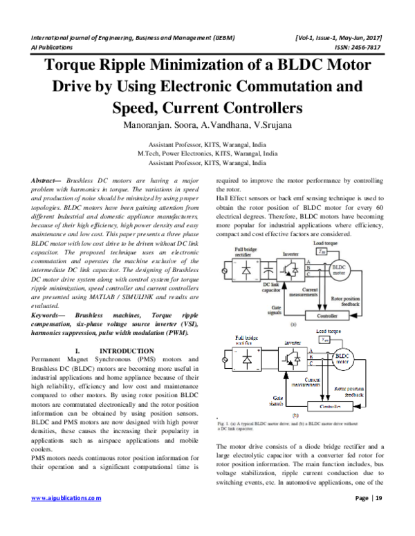 Pdf Torque Ripple Minimization Of A Bldc Motor Drive By Using Electronic Commutation And Speed