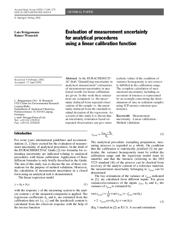 (PDF) Evaluation of measurement uncertainty for analytical procedures ...