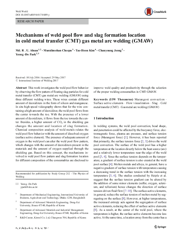 (PDF) Mechanisms of weld pool flow and slag formation location in cold ...