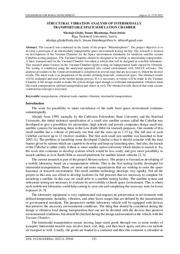 (PDF) Structural vibration analysis of intermodally transportable space ...