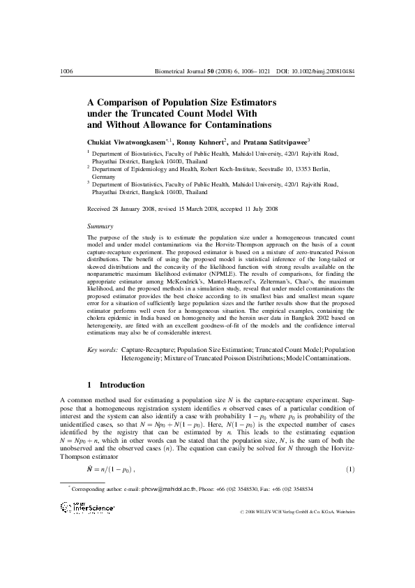 Pdf A Comparison Of Population Size Estimators Under The Truncated Count Model With And